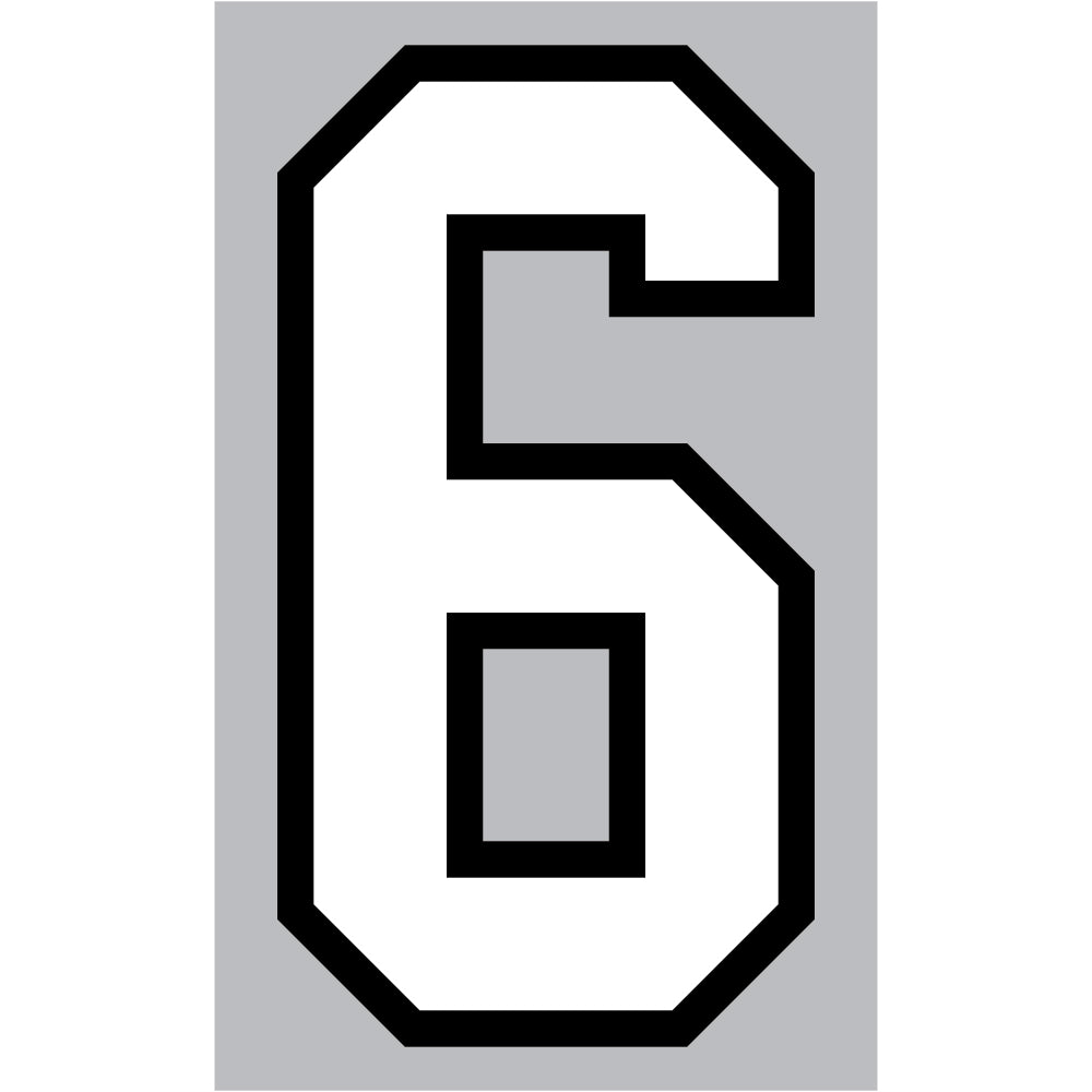 9-216 Athletic Numbers Individual #6 - 5 inch White Flocked Iron-on ...