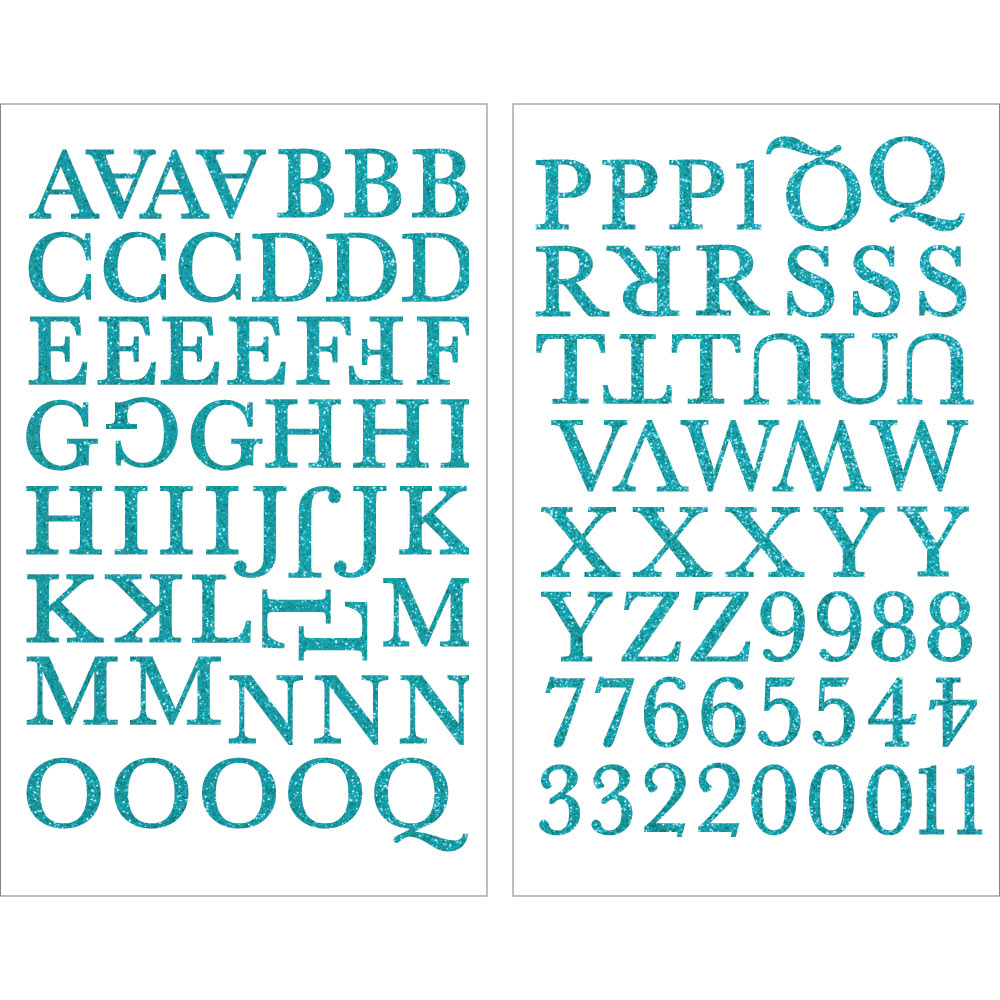 9-256 Glitter Turquoise Letters - 1 inch Turquoise Alphabet & Numbers ...
